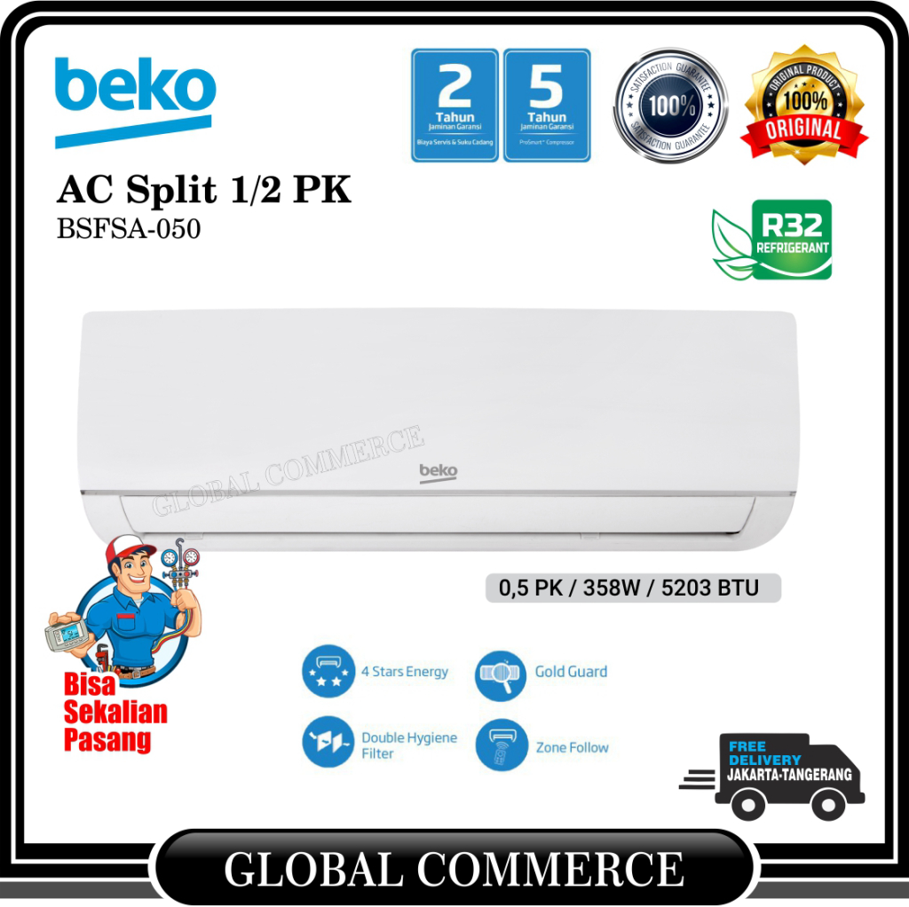 Beko AC Standar 1/2 PK BSFSA050 AC Split 0.5 PK R32 BSFSA-050 358 Watt ...