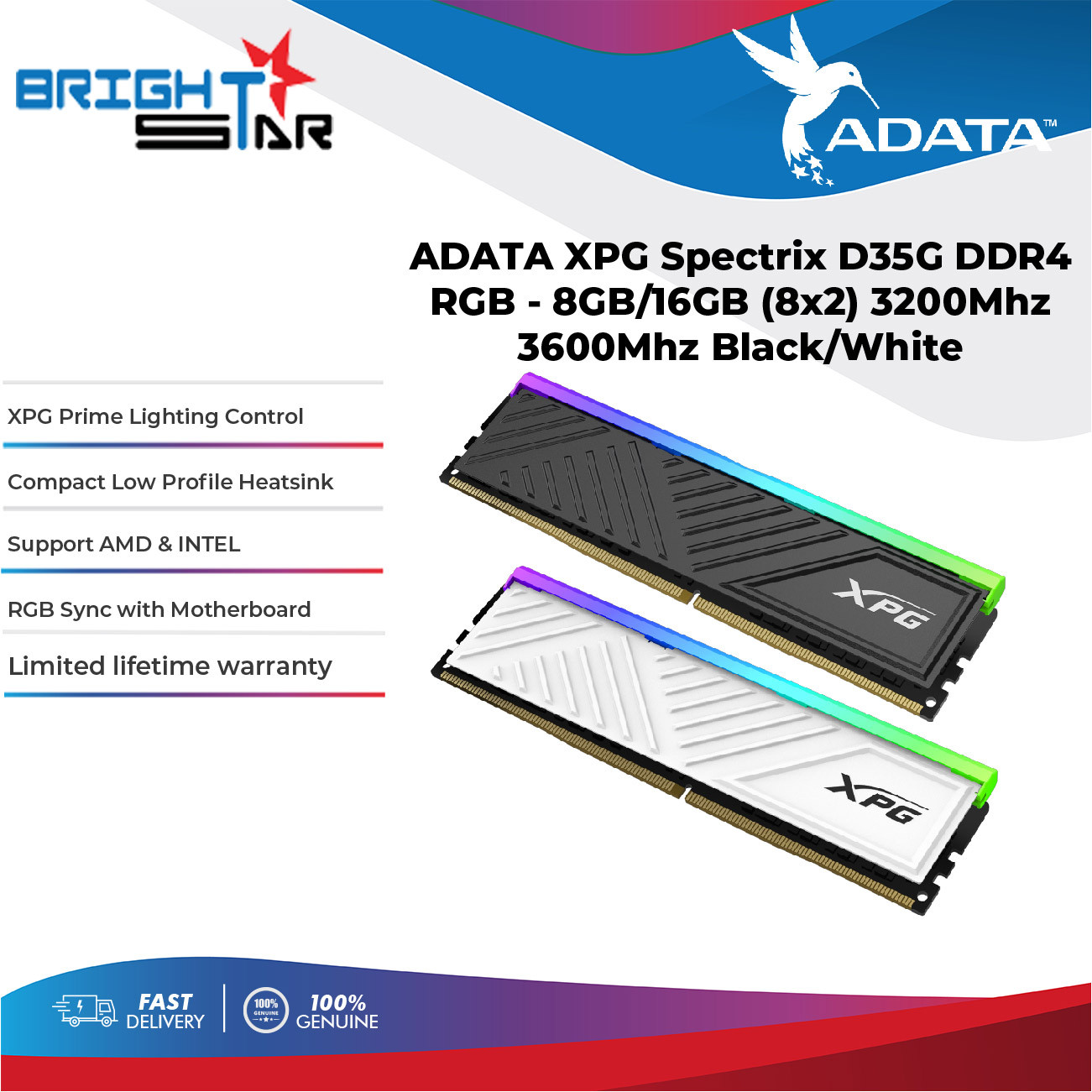 ADATA XPG Spectrix D35G DDR4 RGB (8GB/16GB(8x2)/32GB(16x2) 3200Mhz ...