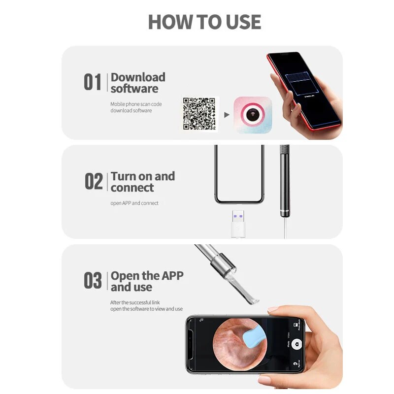 【COOL】 5.5MM HD Visual Ear Endoscope 3 in 1 USB Otoscope Ear Wax ...