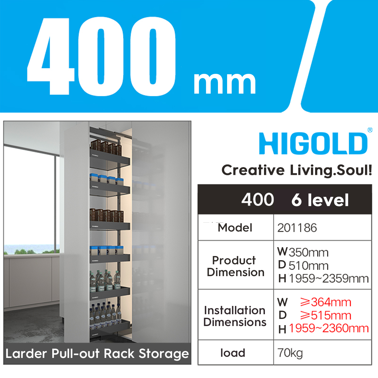 HIGOLD High Cabinet Pull Basket Multi-Drawer Dish Rack Aluminum Kitchen ...