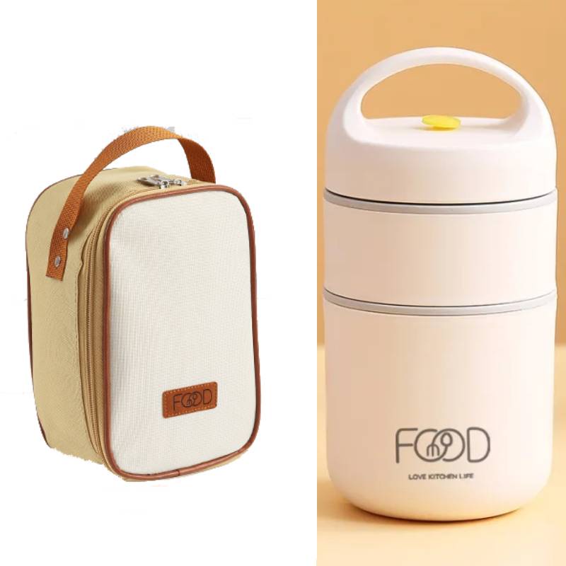 2Layer 304 Stainless Steel Lunch Box with Bag Soup Bento Box Insulated ...