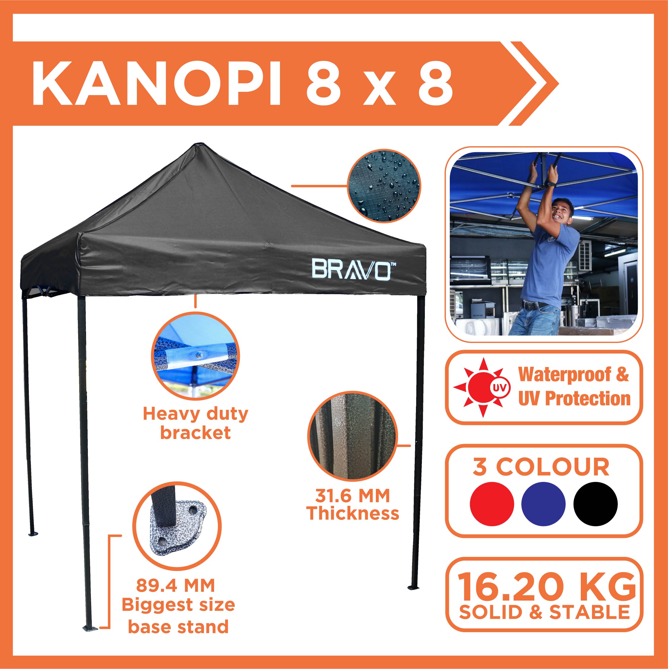 Bravo Canopy Kanopi 8x8 Canopy Canvas Khemah Niaga 8x8 Khemah Pasar ...