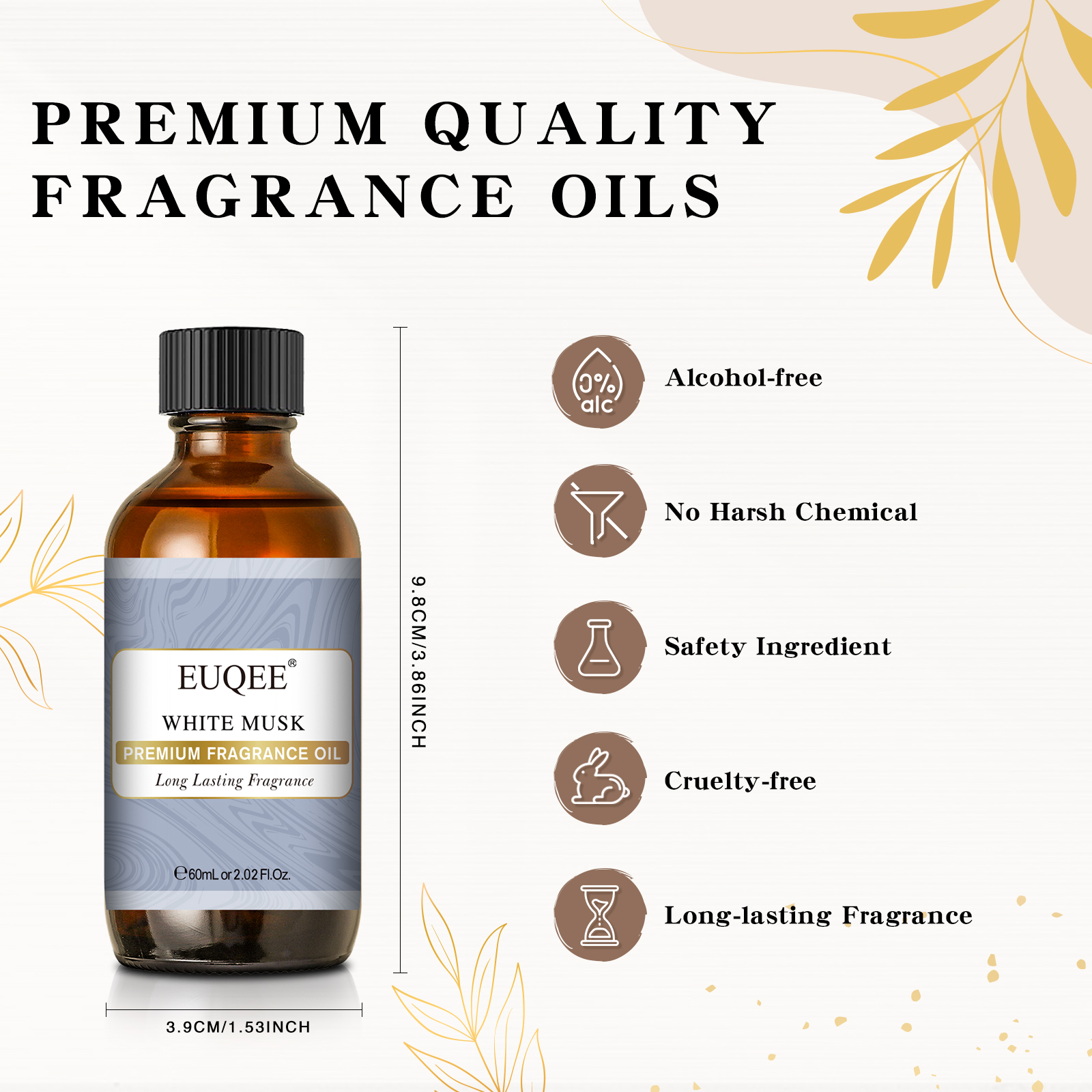 EUQEE 60ml Flower Series Fragrance Oil for Aromatherapy Diffuser White Musk Coconut Vanilla ...