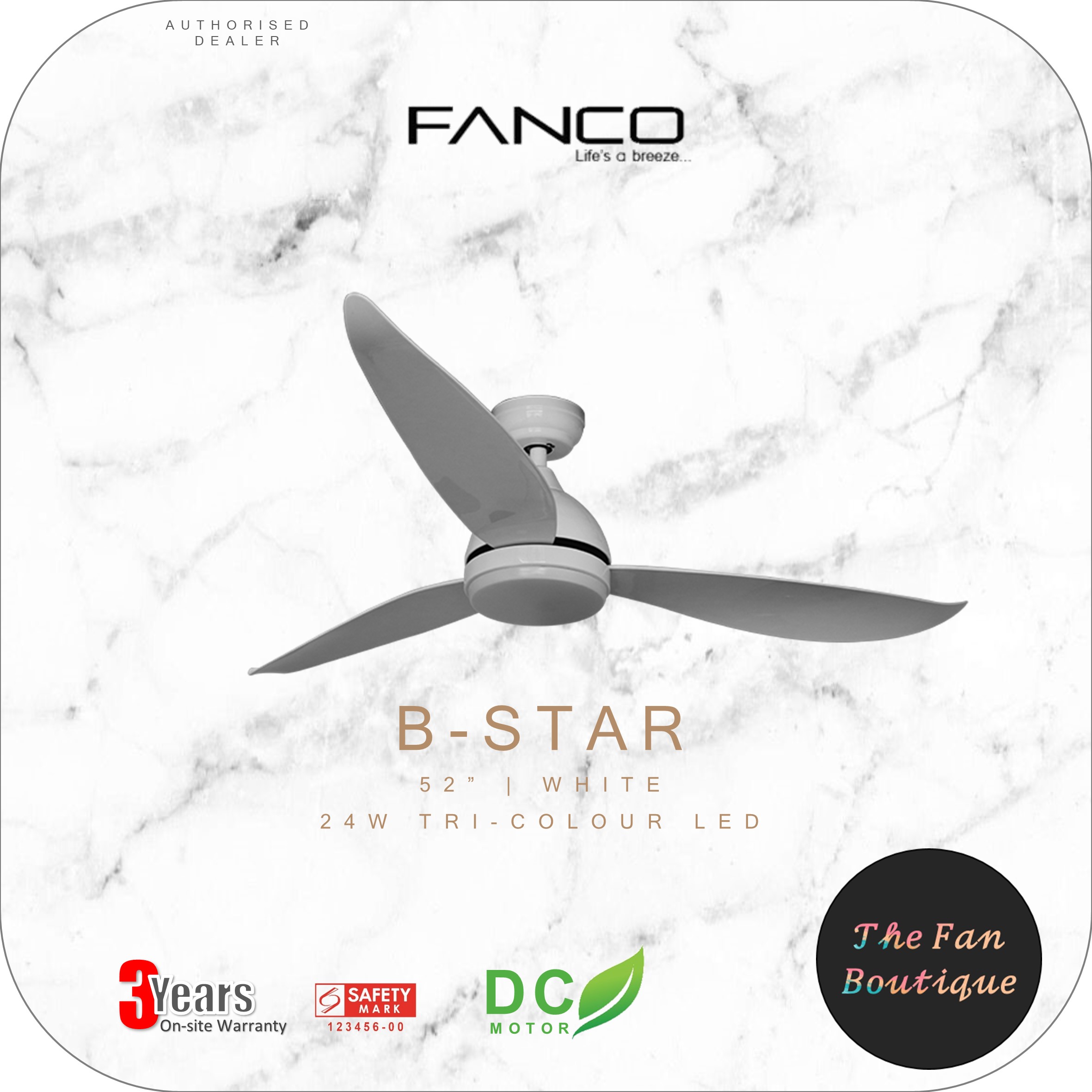 FANCO B-Star DC Motor Ceiling Fan with 24w LED and Remote Control - 36 ...