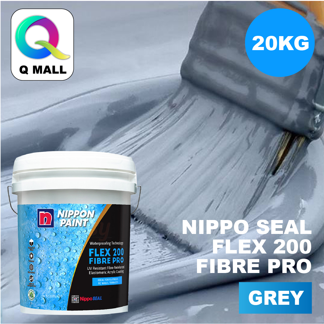 NIPPON PAINT FLEX 200 NIPPO SEAL FIBRE PRO WATERPROOFING WHITE GREY 20KG / Cat Slab Bocor | Lazada