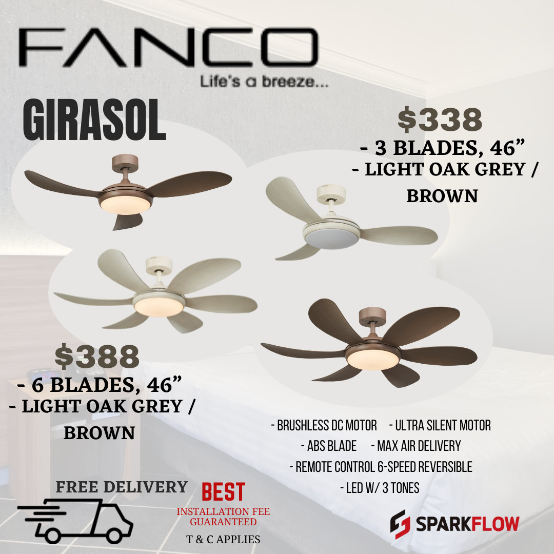 Fanco Girasol Designer ceiling fan with light, 3 blades, 6 blades 46 ...