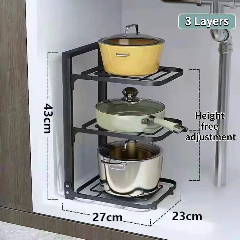Kitchen Rack 2/3/4 Layers Adjustable Multifunction Pot Shelving ...