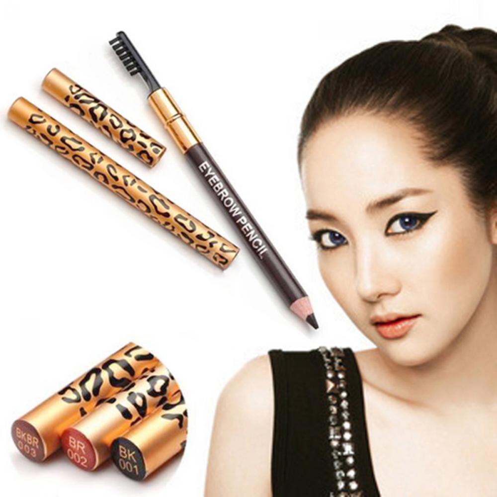 1PC Leopard Women Eyebrow Pencil Waterproof Black Eye Brown Pencil With ...