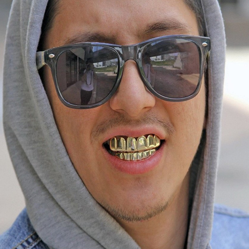 New Custom 14k Gold Plated Hip Hop Teeth Grillz Caps Top & Bottom Grill ...