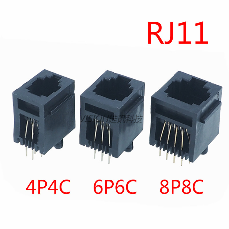 10pcs Rj11 Telephone Jack Connector 4p4c 6p6c 8p8c Vertical Crystal ...