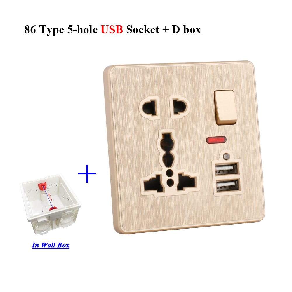Universal Wall Socket With Indicator Switch Gold PC Flame Retardant ...