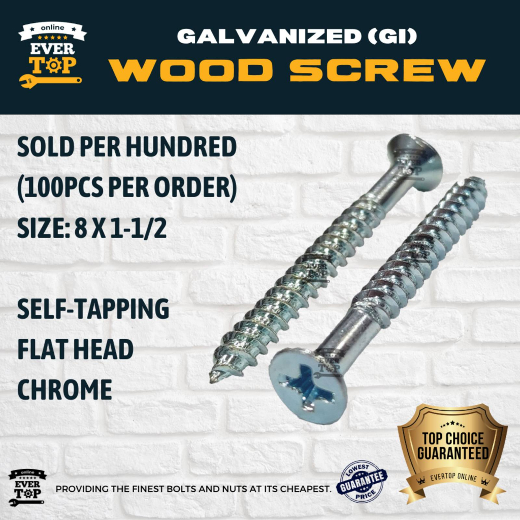 【HOT】 Wood Screw 8 x 1-1/2 Galvanized (GI) Self-Tapping Flathead ...