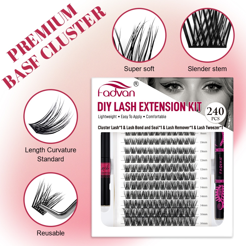 Fadvan DIY Cluster Lashes Kits 144pcs Individual Lash Soft Eyelash ...