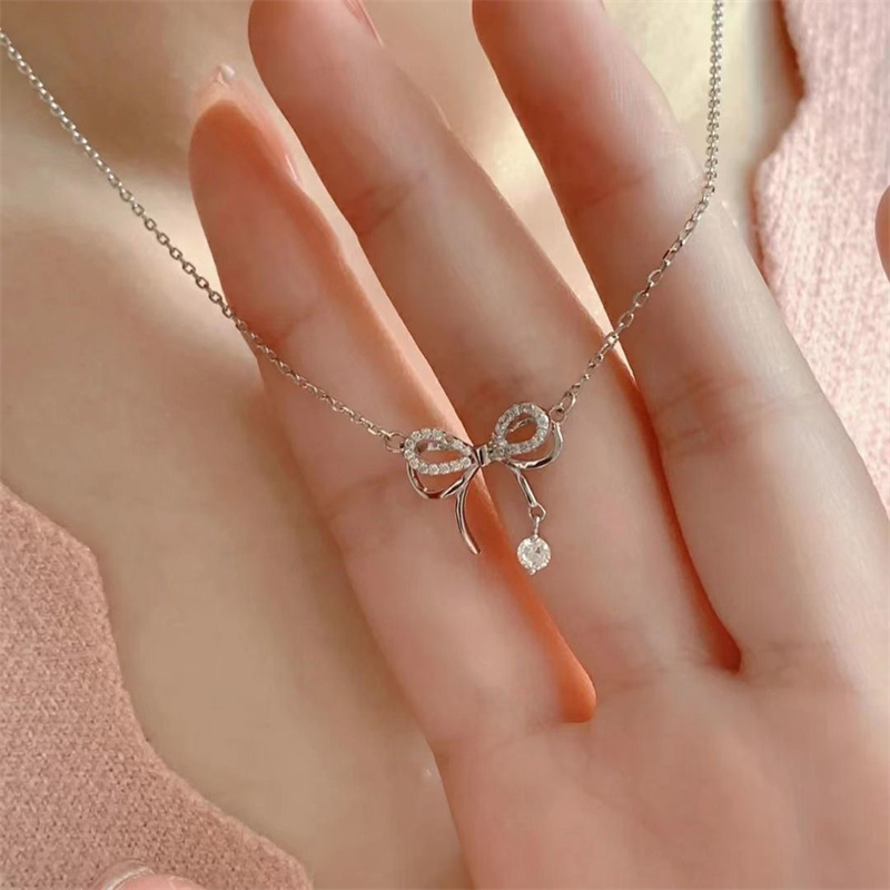 Fashion Double Layered Bow Pendant Necklace Elegant Versatile Necklace ...