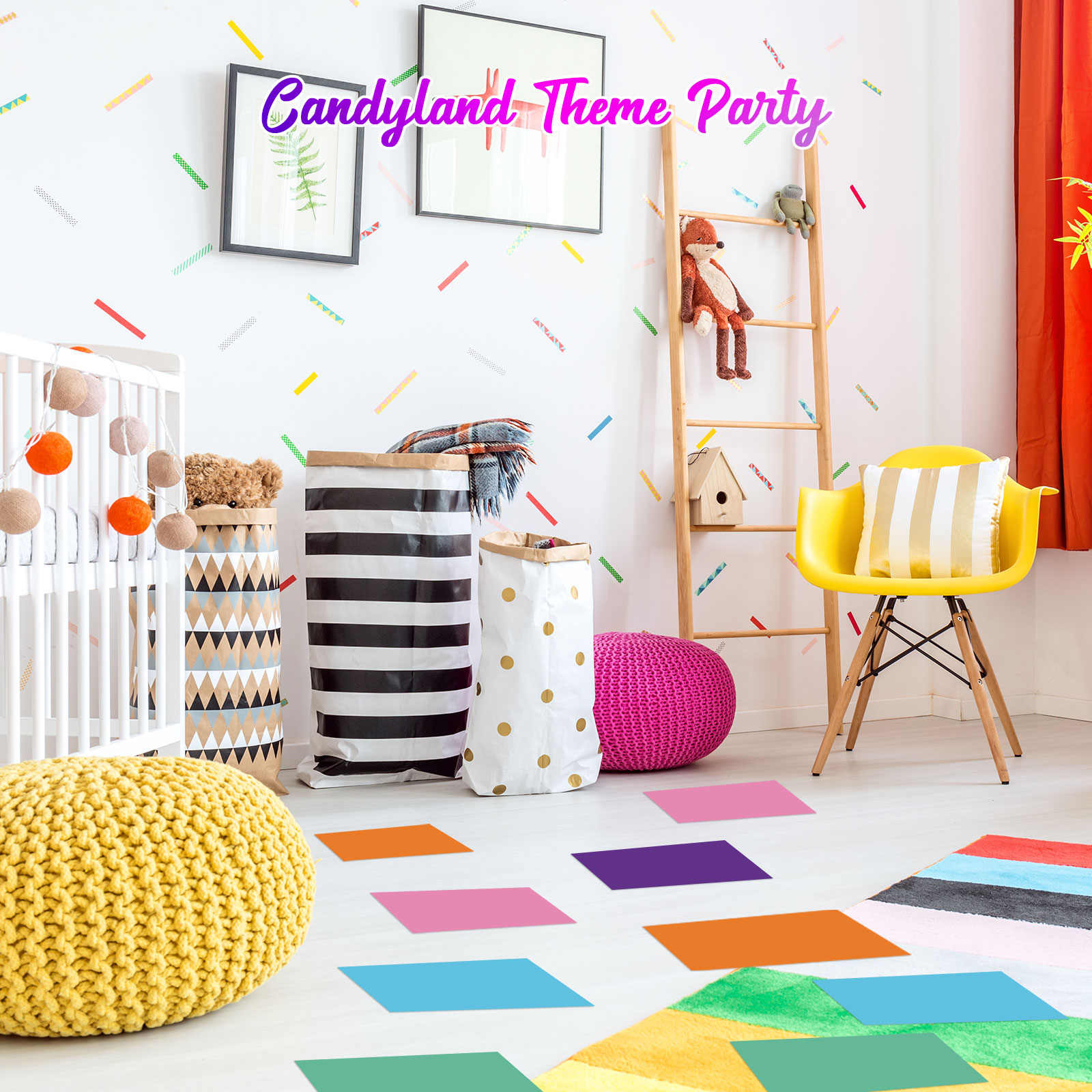 Room decoration 30 Pcs Colorful PVC Floor Stickers Candy Land Party ...