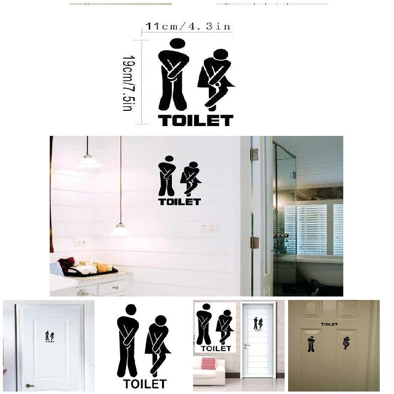 Stick Figure Toilet Door Sign Wall Sticker Vinyl Decal Decor - Dark ...