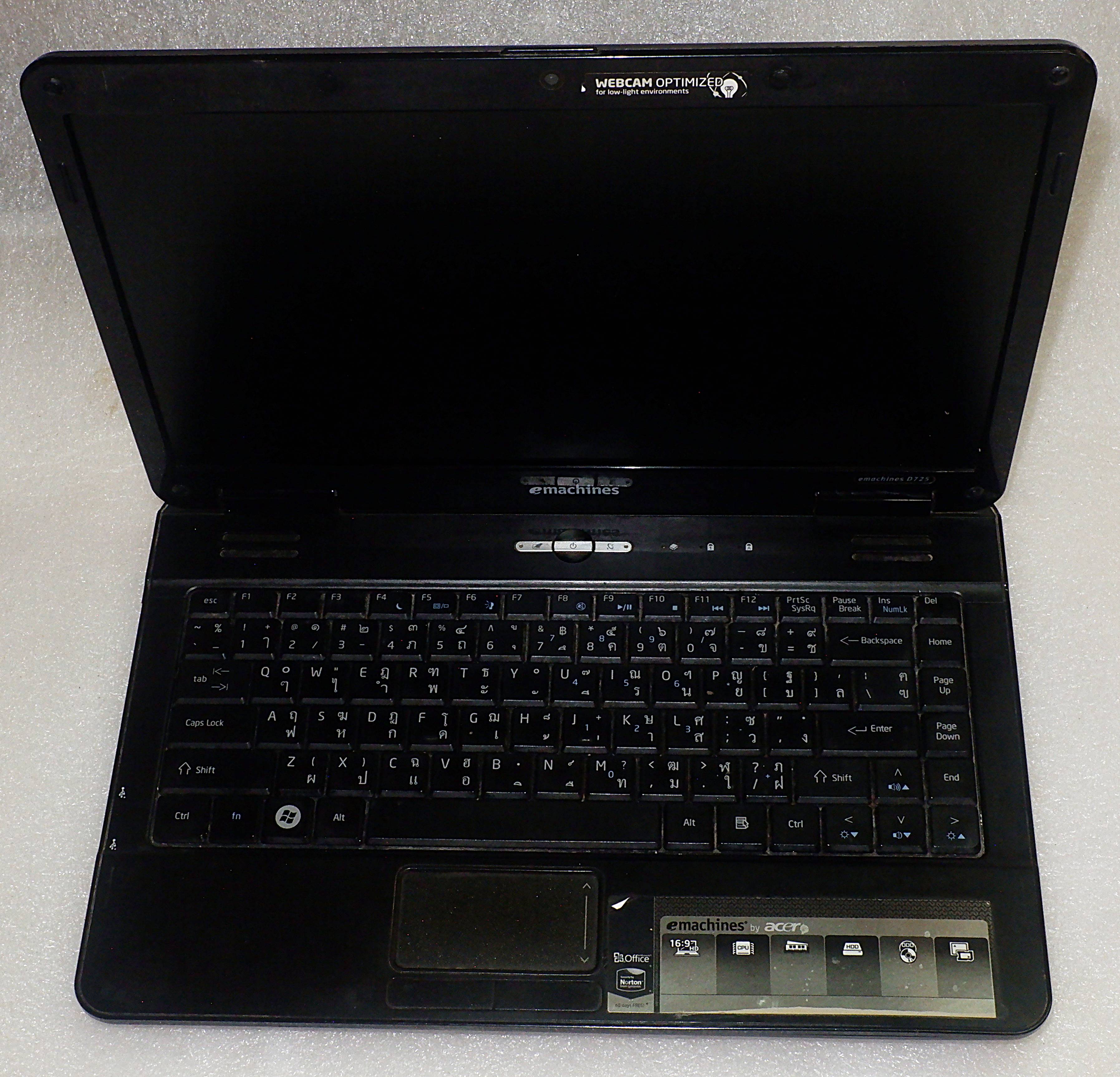 emachine by acer D725 โน้ตบุ้คมือสองPentiun T4200 Ram3 HD250 จอดีมีไบร้ ...