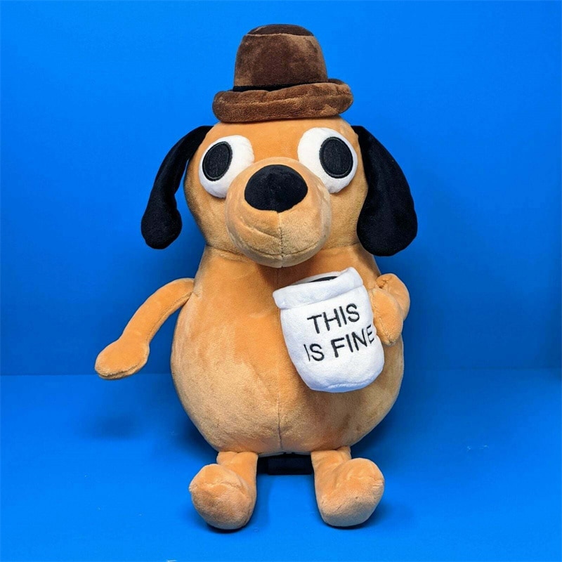 This Is Fine Dog Plush Toy Meme Coffee Cup Puppy Plushie Figure Stuffed ...