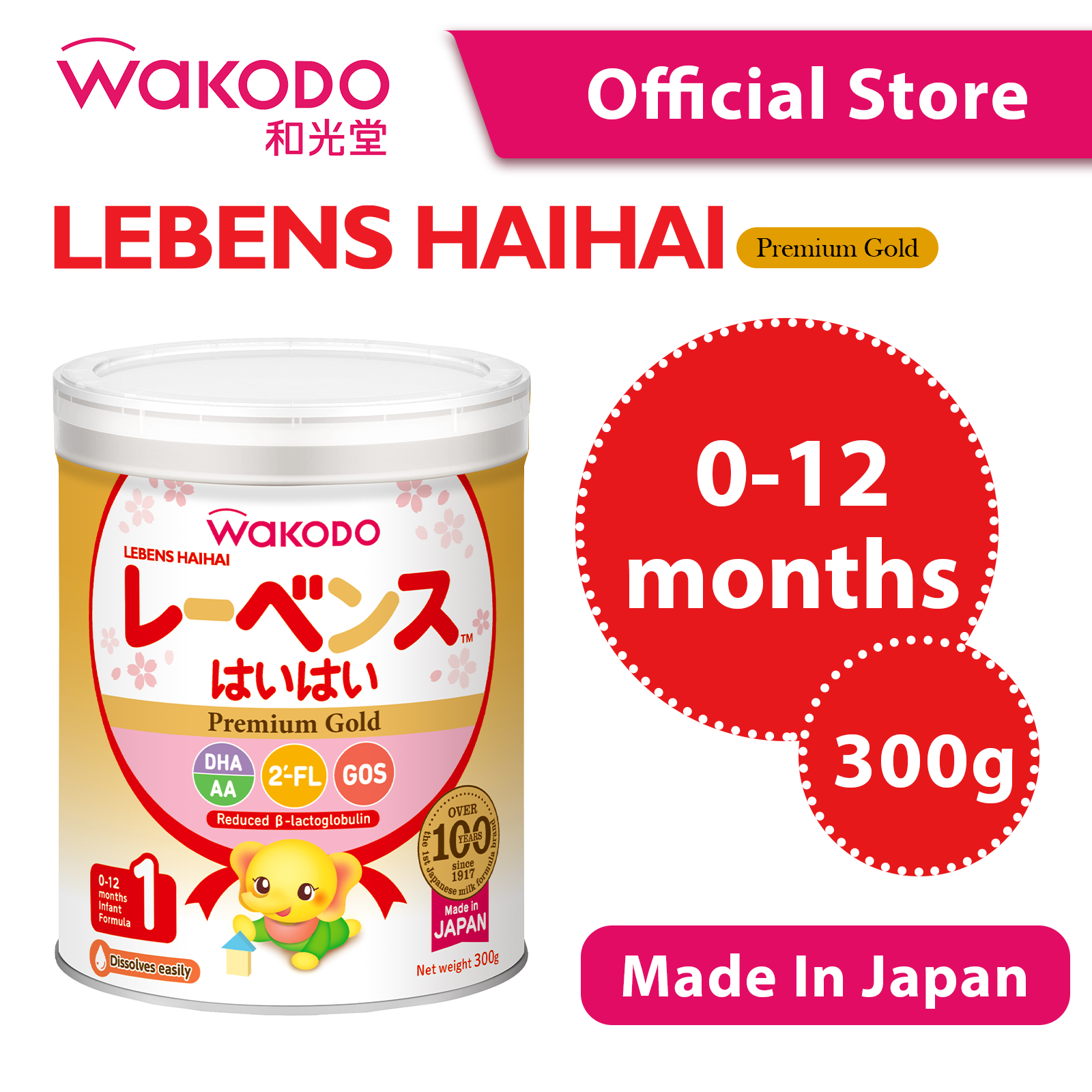 Wakodo Lebens 1 Premium Gold Infant Formula Stage 1 (0-12months) [300G ...