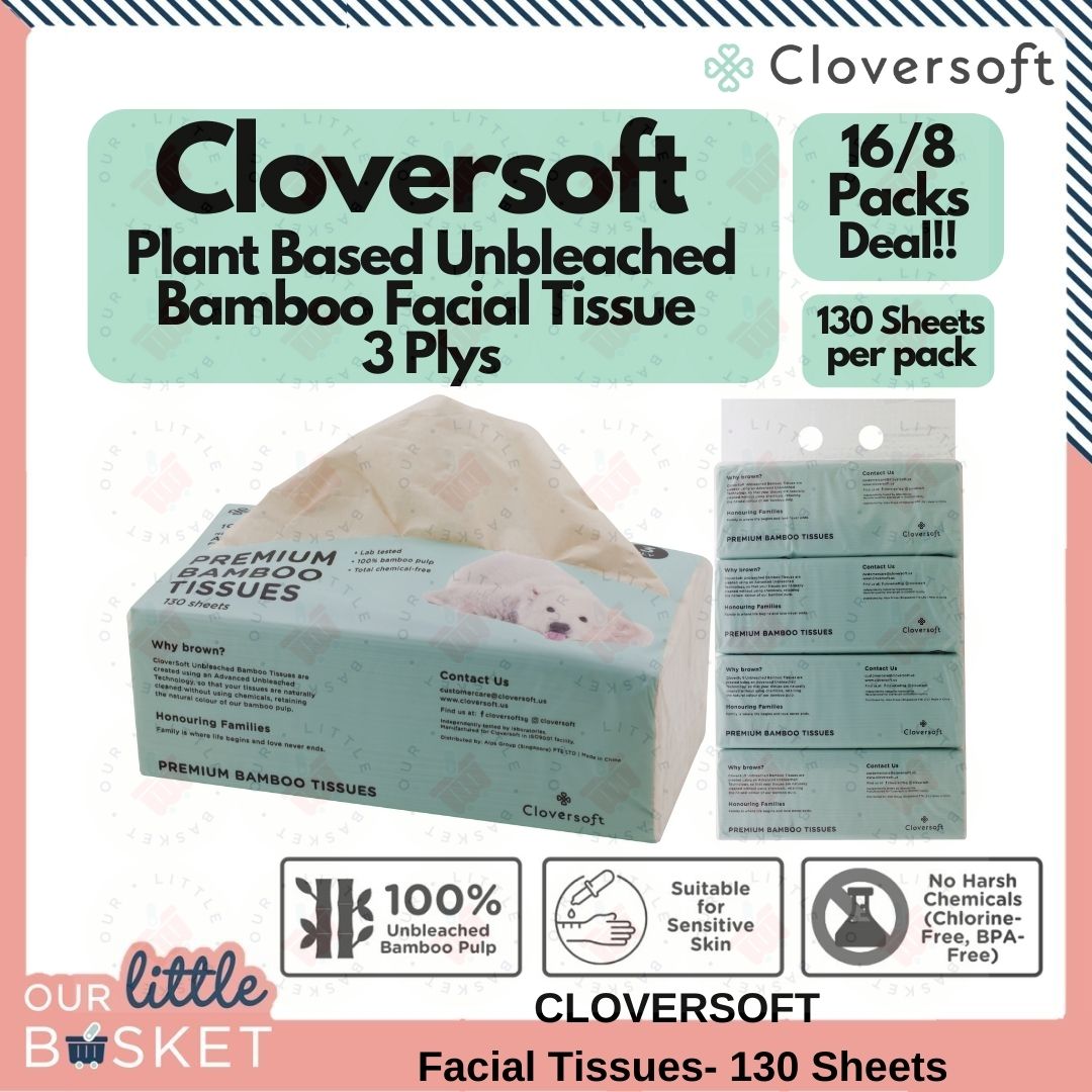 CLOVERSOFT Plant-Based Unbleached Bamboo Facial Tissues, No Bleach Pulp ...