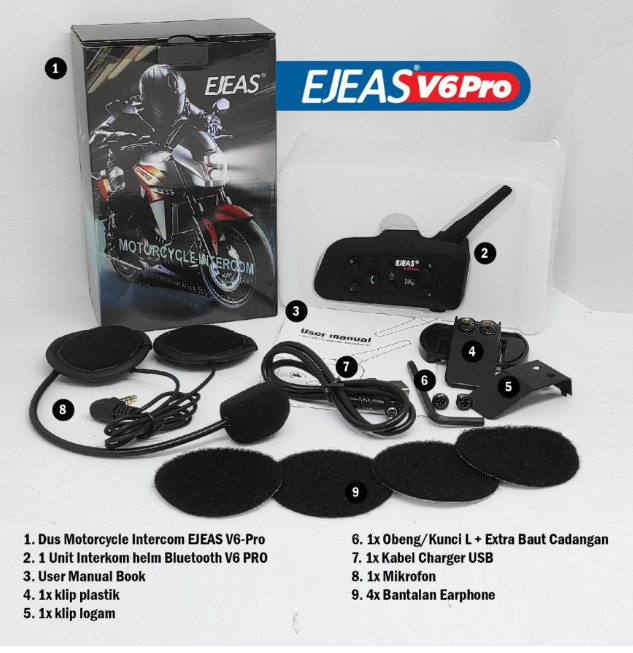 EJEAS V6 Pro Bluetooth Rider Intercom Vnetphone SENA 6 Riders Helmet | Lazada Indonesia