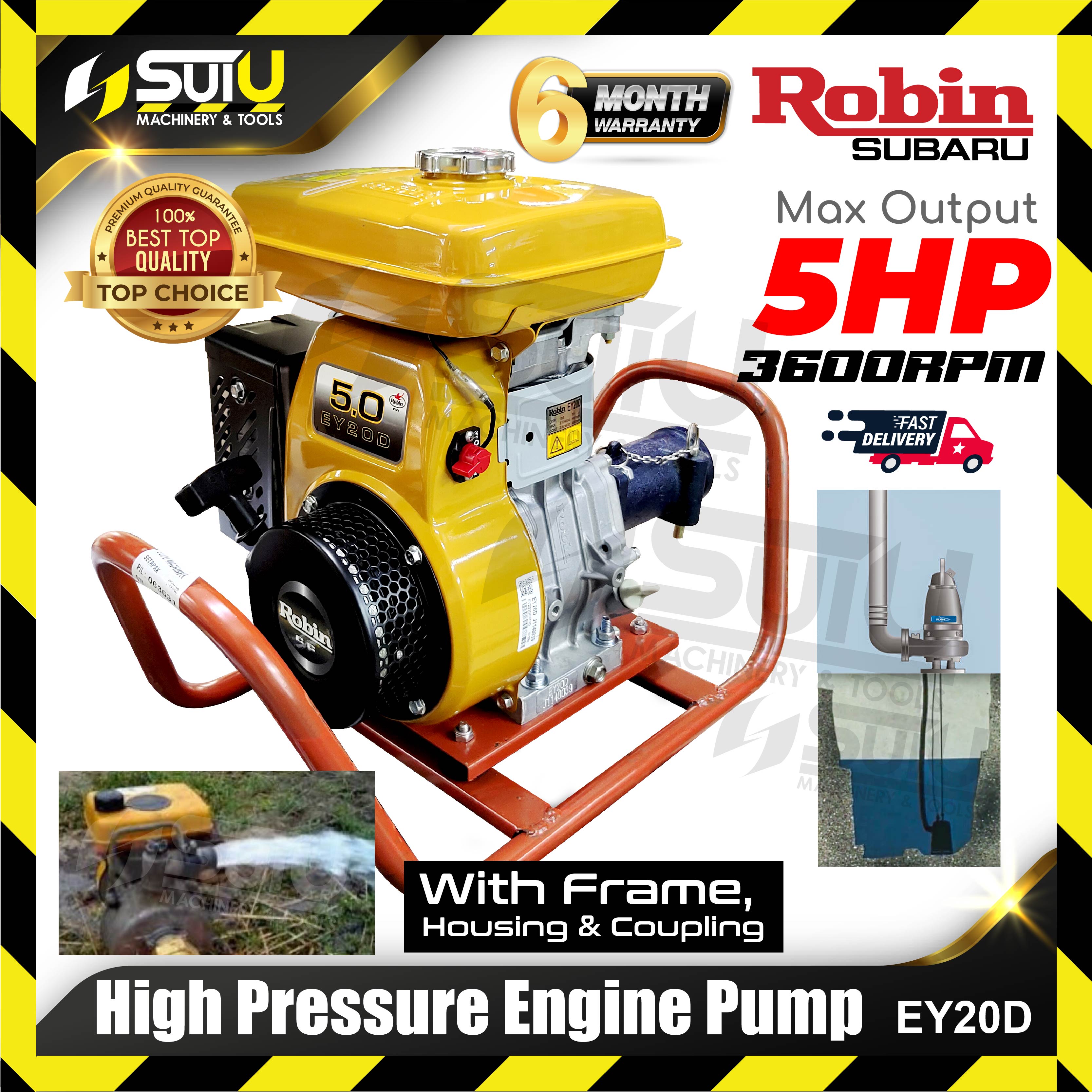 SUBARU ROBIN EY-20D / EY20D / EY20 High Pressure Engine Pump with Frame ...