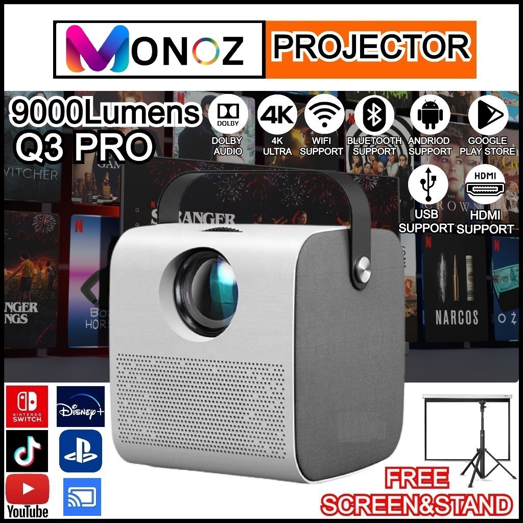 Projector Q3 PRO Portable Smart Mini 4K Full HD Projector IOS Android WiFi Bluetooth HDMI ...