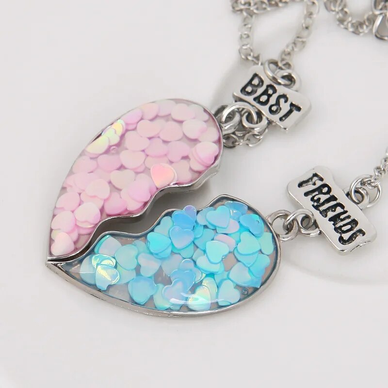 2Pcs/set Best Friends Necklaces Sequin Heart Broken Stitching Pendant ...