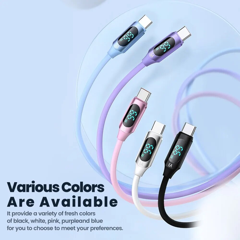 Toocki 66W USB Type C Cable 6A Digital Display Fast Charging Cable For ...