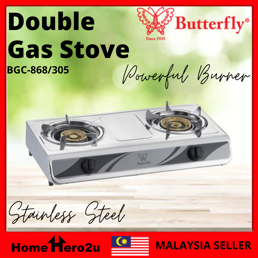 Butterfly Stainless Steel Double Gas Stove - BGC-868/305 - Homehero2u ...