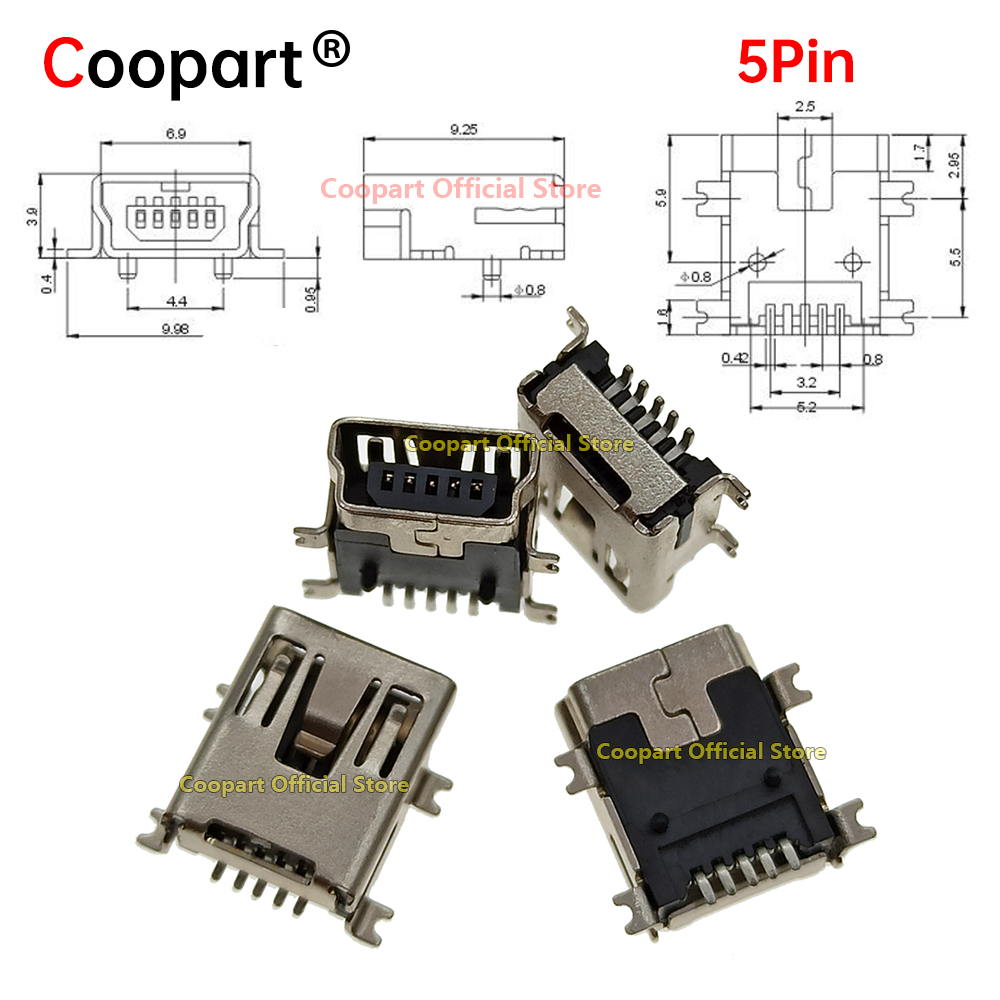 NEW 2-100Pcs Mini SMD 5Pin Female Mini B Socket Connector Plug For Cell ...