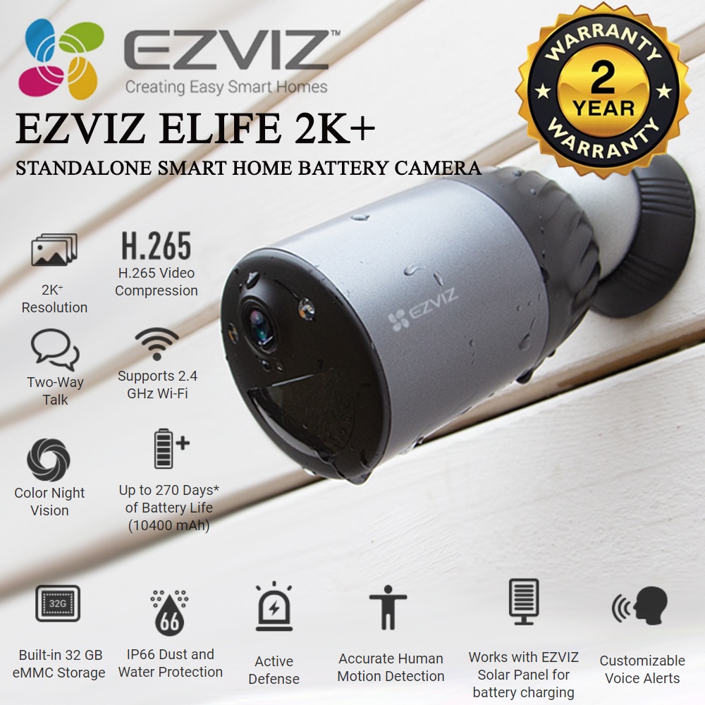 EZVIZ BC1C 4MP eLife 2K+ Smart Battery-Powered Outdoor Wire-Free Camera ...