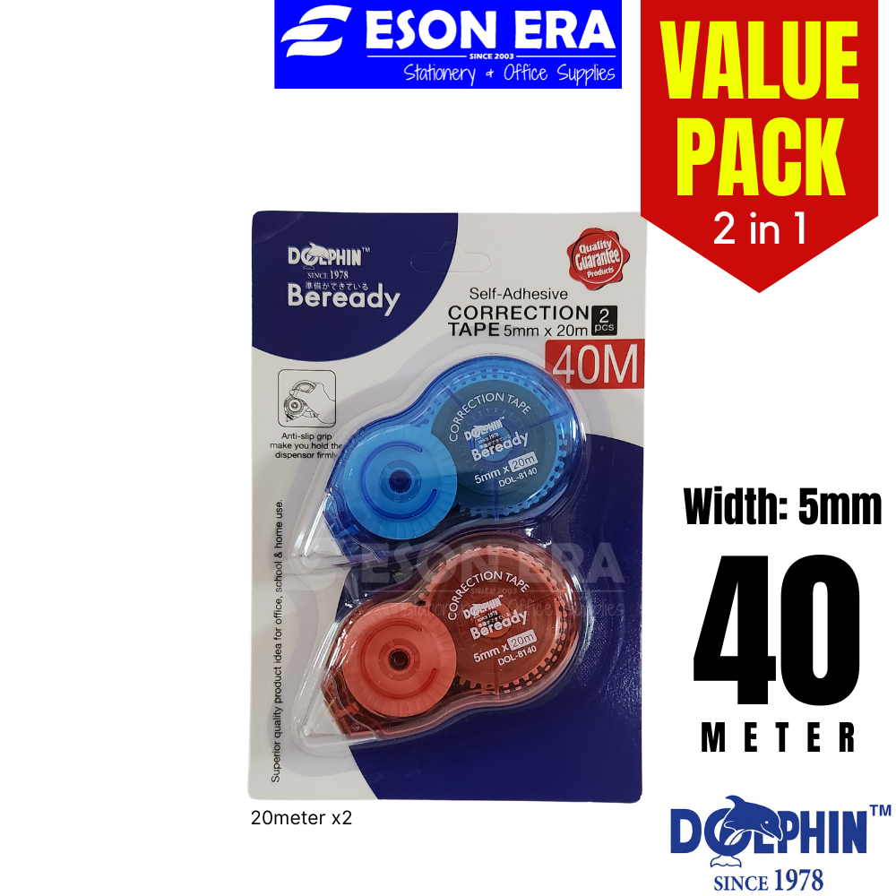 Dolphin Correction Tape 2in1 Value Pack 40meter / 48meter / 60meter ...