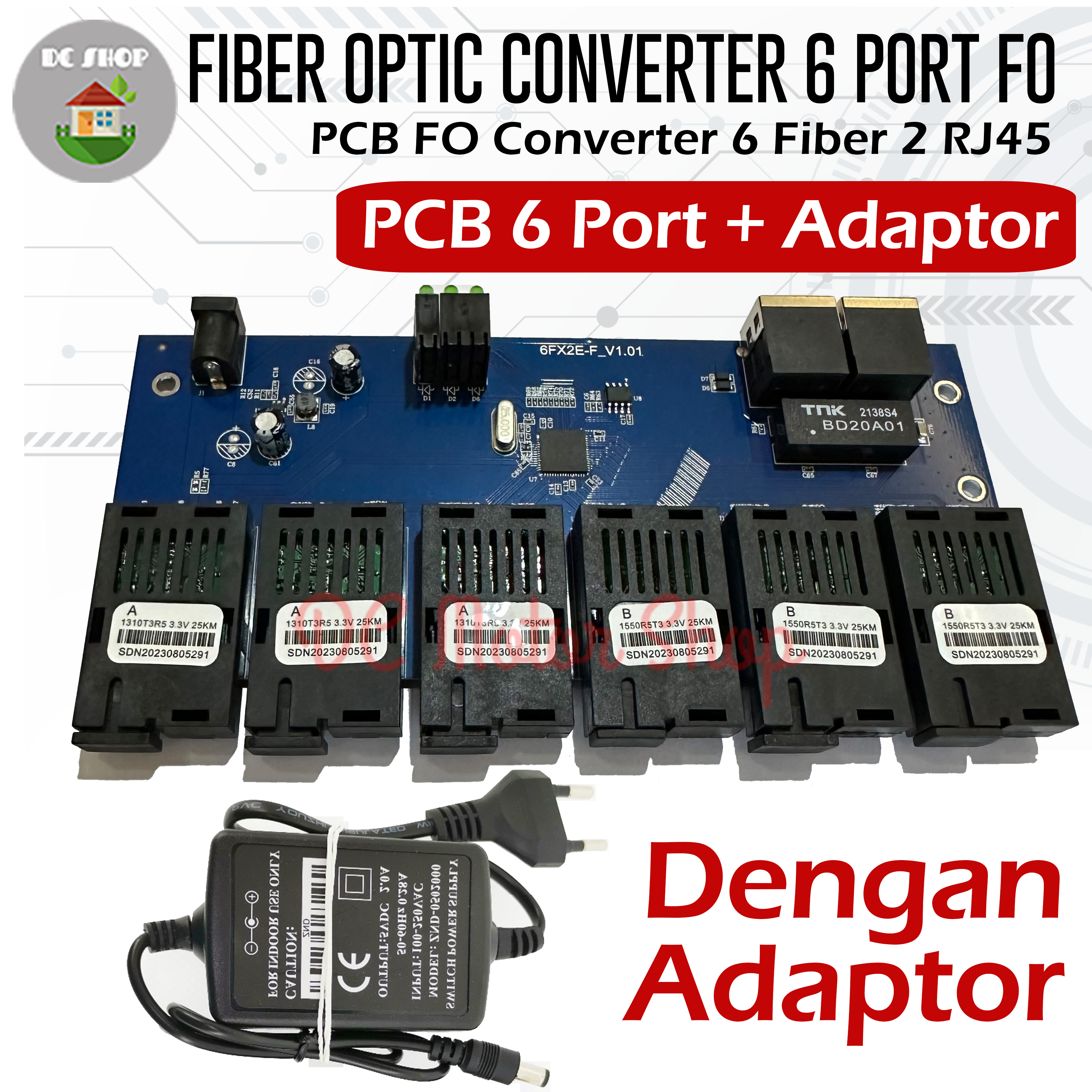 PCB Board Media Converter Fiber Switch 6 Port FO SC AAABBB 2 Port LAN ...