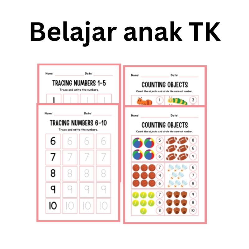 Worksheet Anak TK Lembar Kerja Anak Menulis Berhitung Mengunting ...