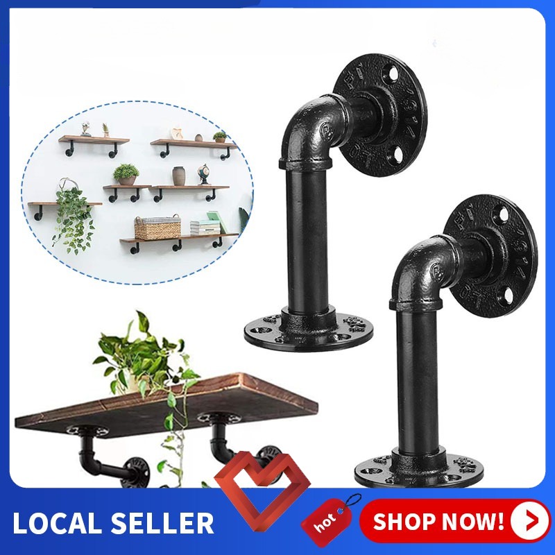 【FREE SHIPPING】2pcs Industrial Pipe Shelf Brackets L Pipe Floating ...