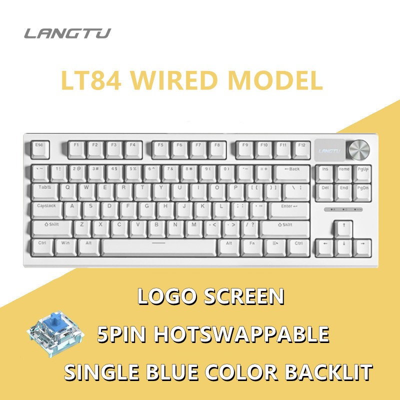 LANGTU LT84 Wired Mechanical Keyboard Grey Linear Switch With Screen RGB Backlit With Knob ...