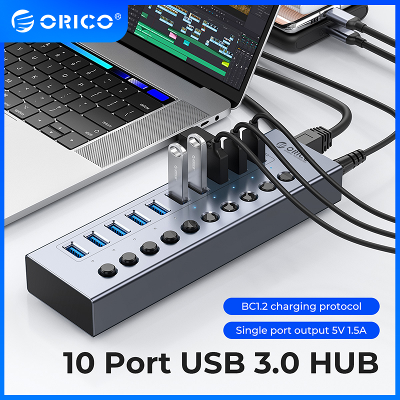 ORICO Transparent Aluminum Powered USB 3.0 HUB 7/10/13/16 Ports USB Extension with On/Off ...