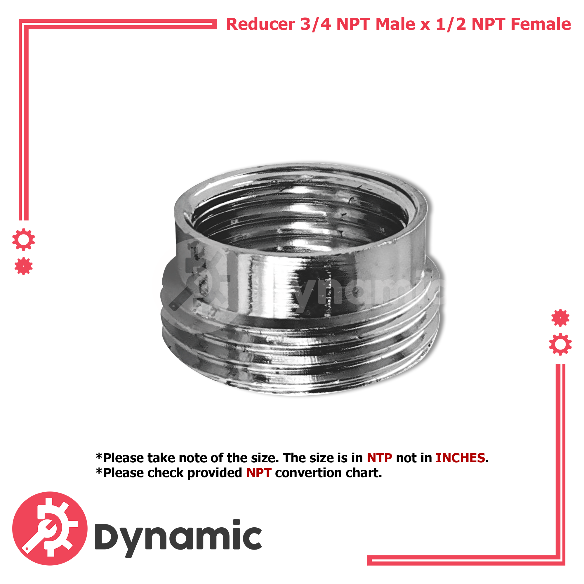 Brass Fittings Reducer Connector 3/4 NPT Male ( 25mm ) x 1/2 NPT ( 20mm ...