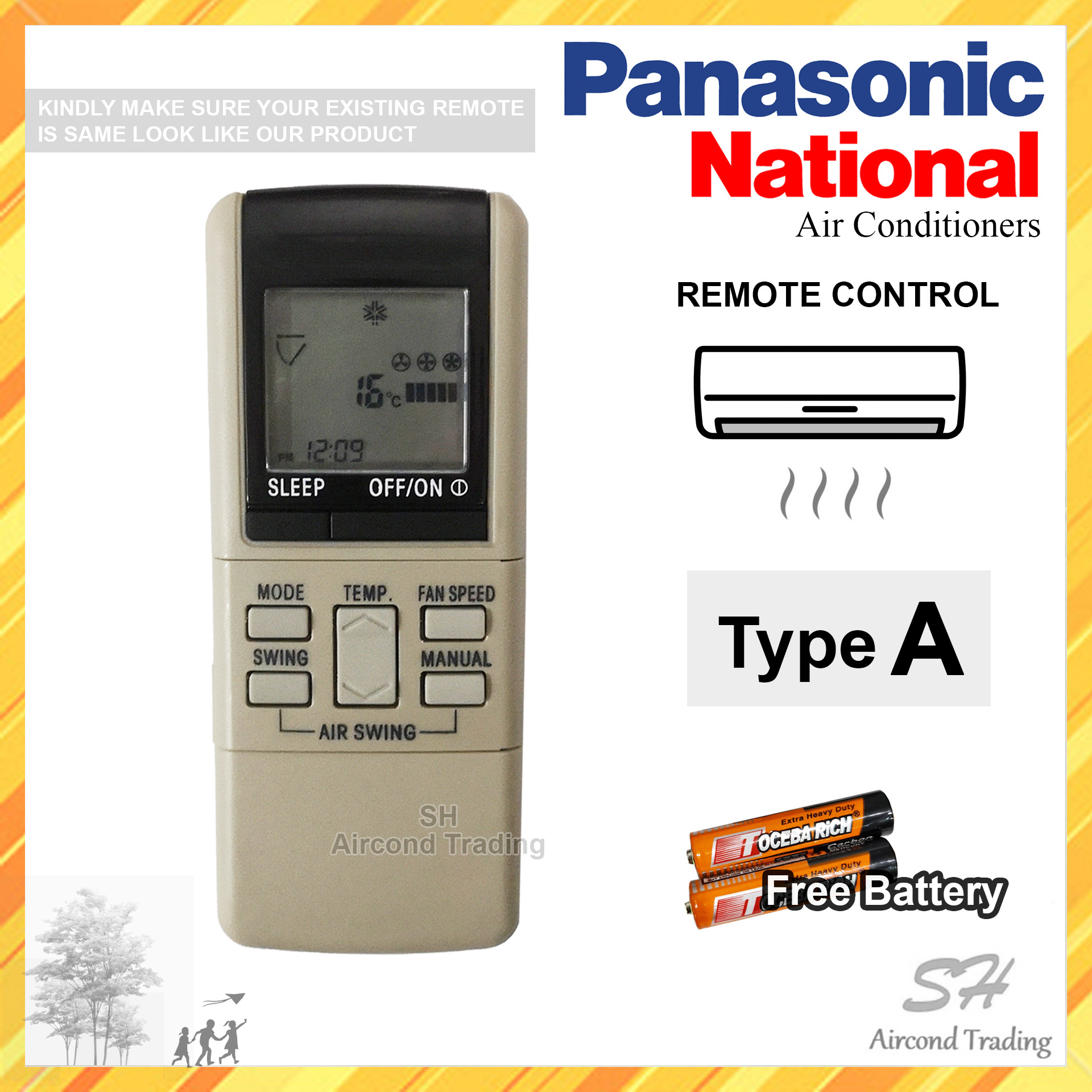 National Aircond Remote Control Replacement free Battery National Air ...