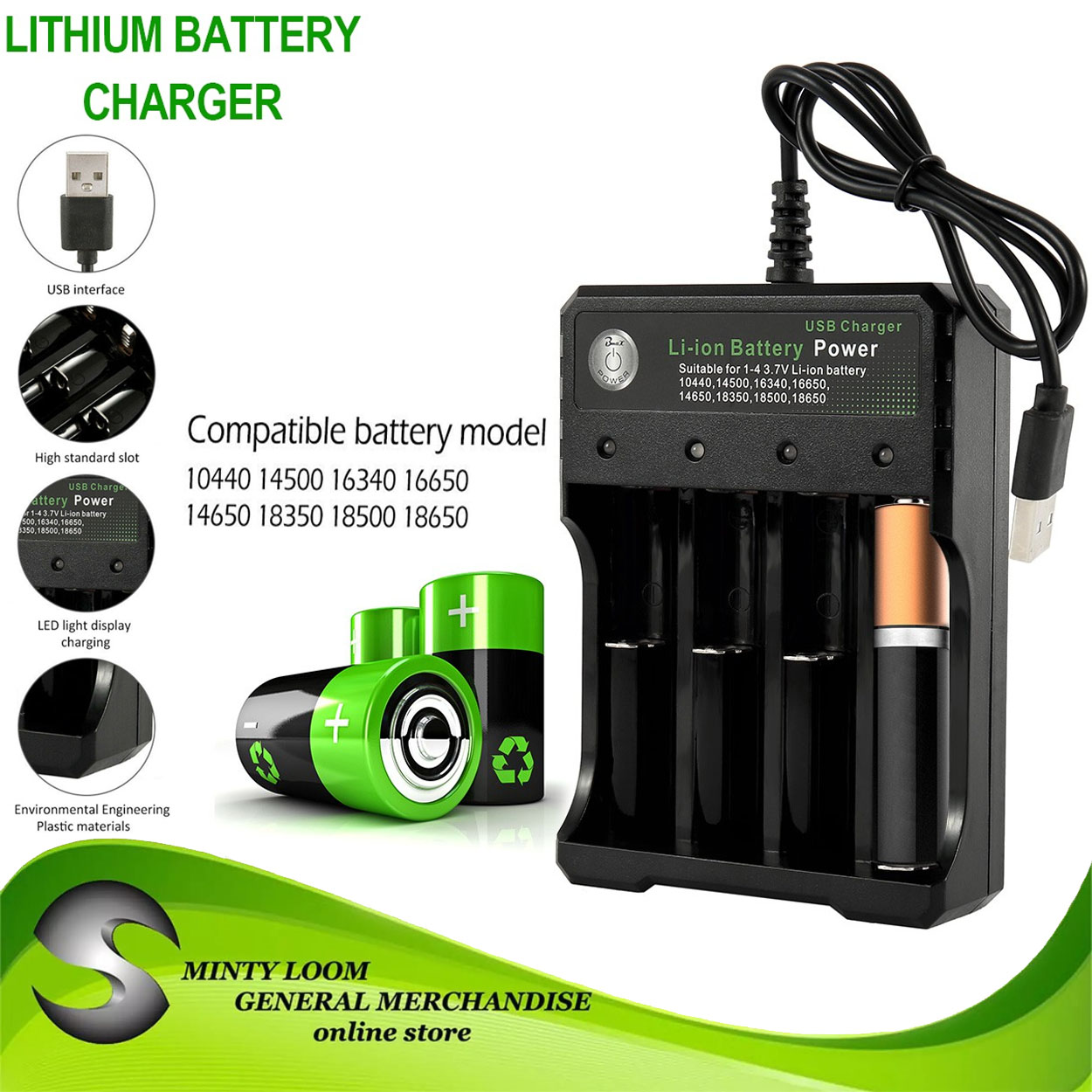 USB Smart Battery Charger 4 Slots Bay Fast Charging Wild Compatibility ...