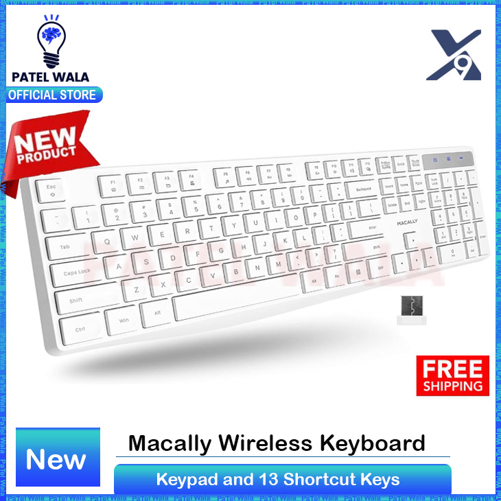 Macally Wireless Keyboard - 2.4G Ergonomic Full-Size White Keyboard ...