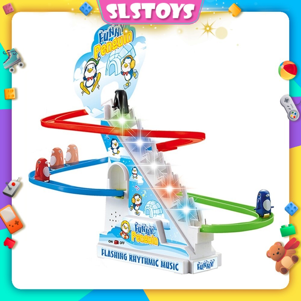 Kids Musical Penguin Climbing Stairs Race Track Pretend Play Toy with ...