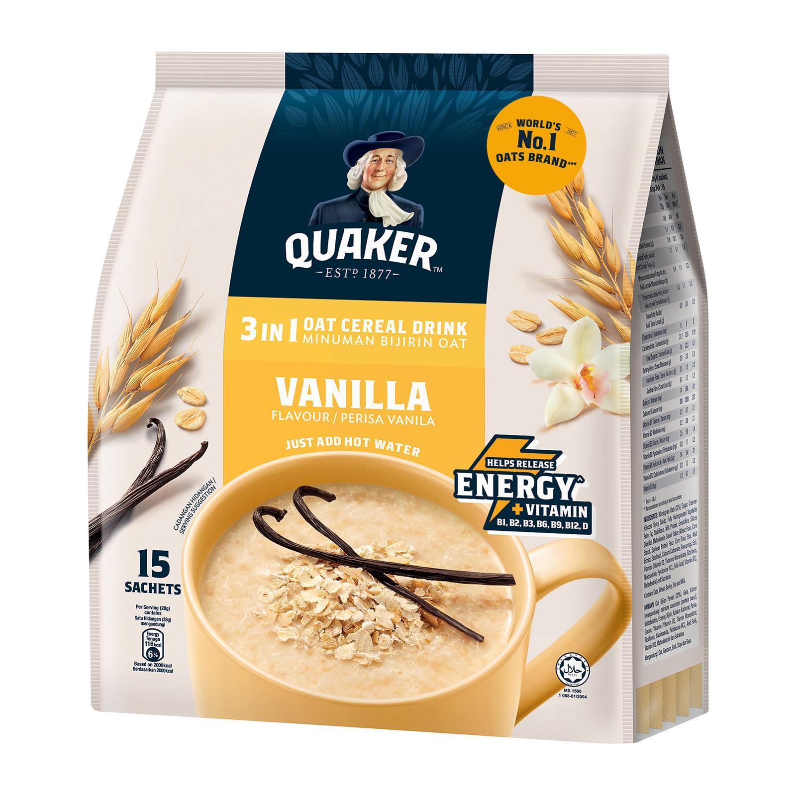Quaker 3 in 1 Vanilla Oat Cereal Drink (15 Sachets) | Lazada Singapore