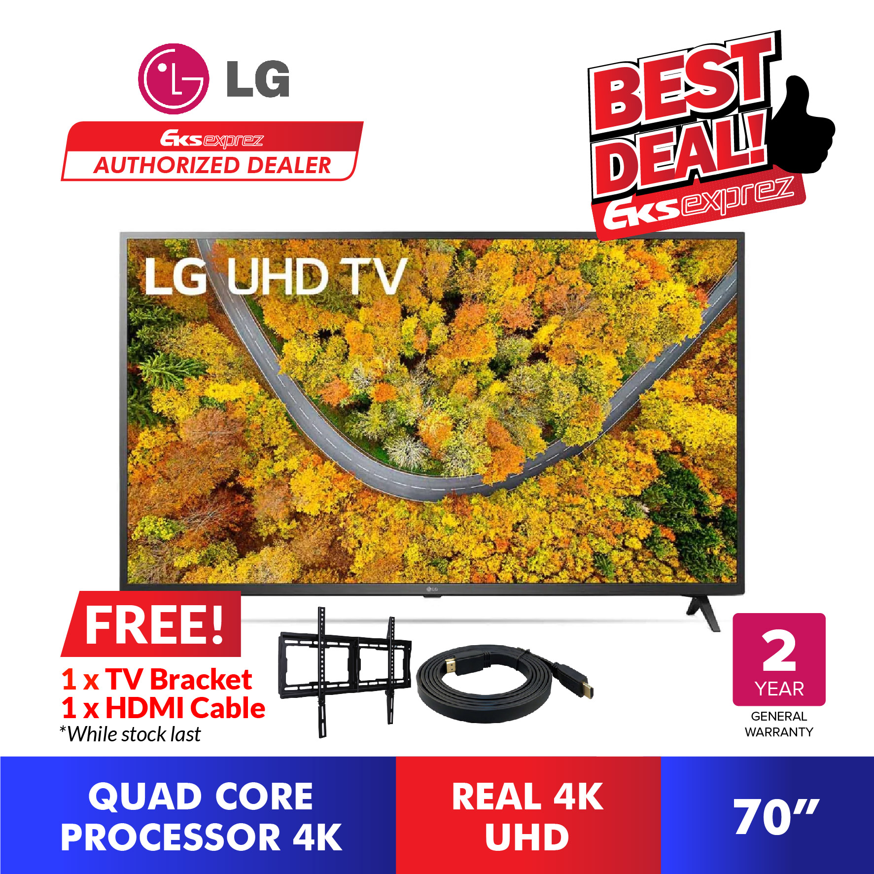 LG UP75 Series 70'' Smart UHD TV with AI ThinQ® 70UP7550PTC (2021) (FREE BRACKET + CABLE + MAGIC ...