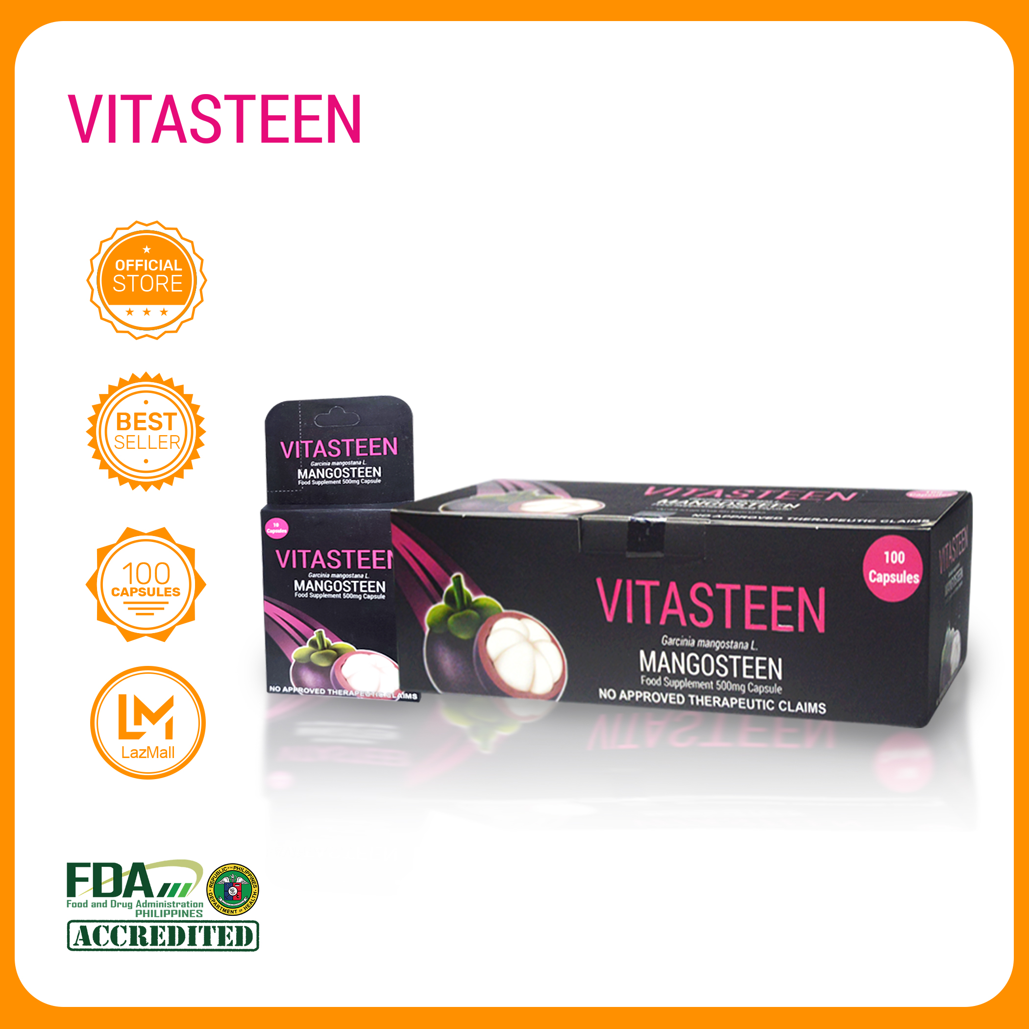 Vitasteen Mangosteen 500mg Capsule Food Supplement box of 100s | Lazada PH