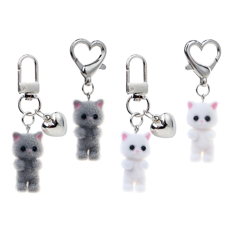 Cute Flocked Cat Keychain Three-dimensional Love Phone Pendant ...