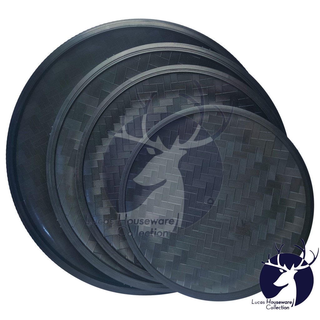 REUSABLE PLASTIC BILAO / ROUND FOOD TRAY FOOD STORAGE BLACK BILAO PARTY ...