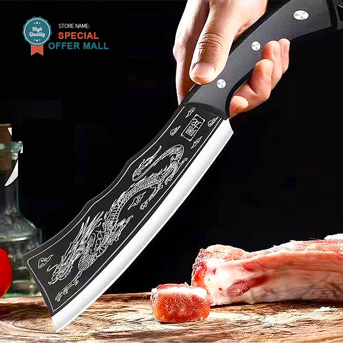 【Heavy Duty】Japanese Kitchen Black Dragon Knife with Cover Stainless ...