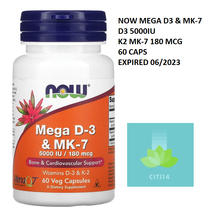 Now Mega D3 MK7 5000 iu / 180 mcg Vitamin D3 K2 MK7 60Caps | Lazada ...